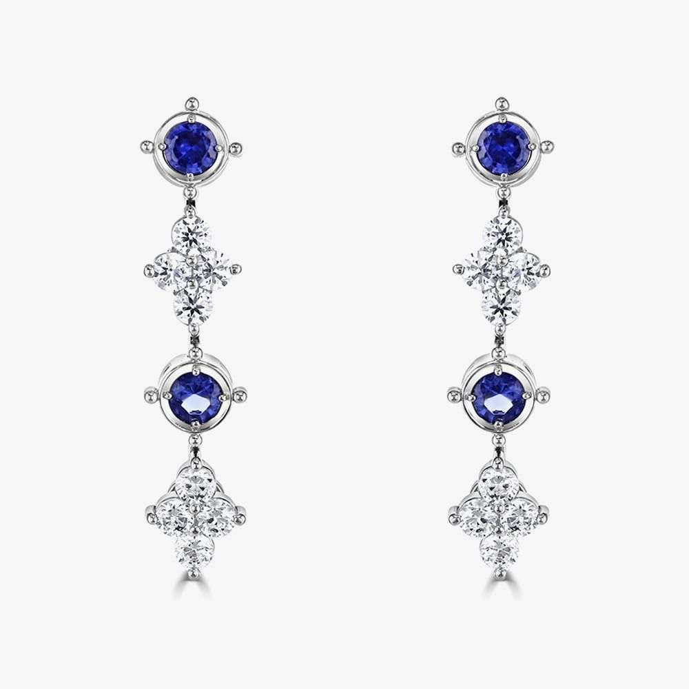 18ct White Gold 0.40ct Sapphire Droppers Earrings - thbaker.co.uk