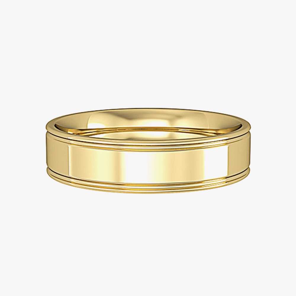 9ct Gold 5mm Flat 2 Line Court Shaped Wedding Ring - thbaker.co.uk