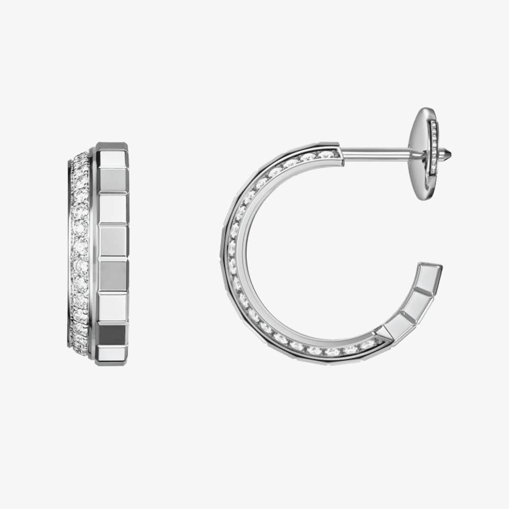 Chopard 837008-1001 Ice Cube 18ct White Gold Hoop Earrings - thbaker.co.uk