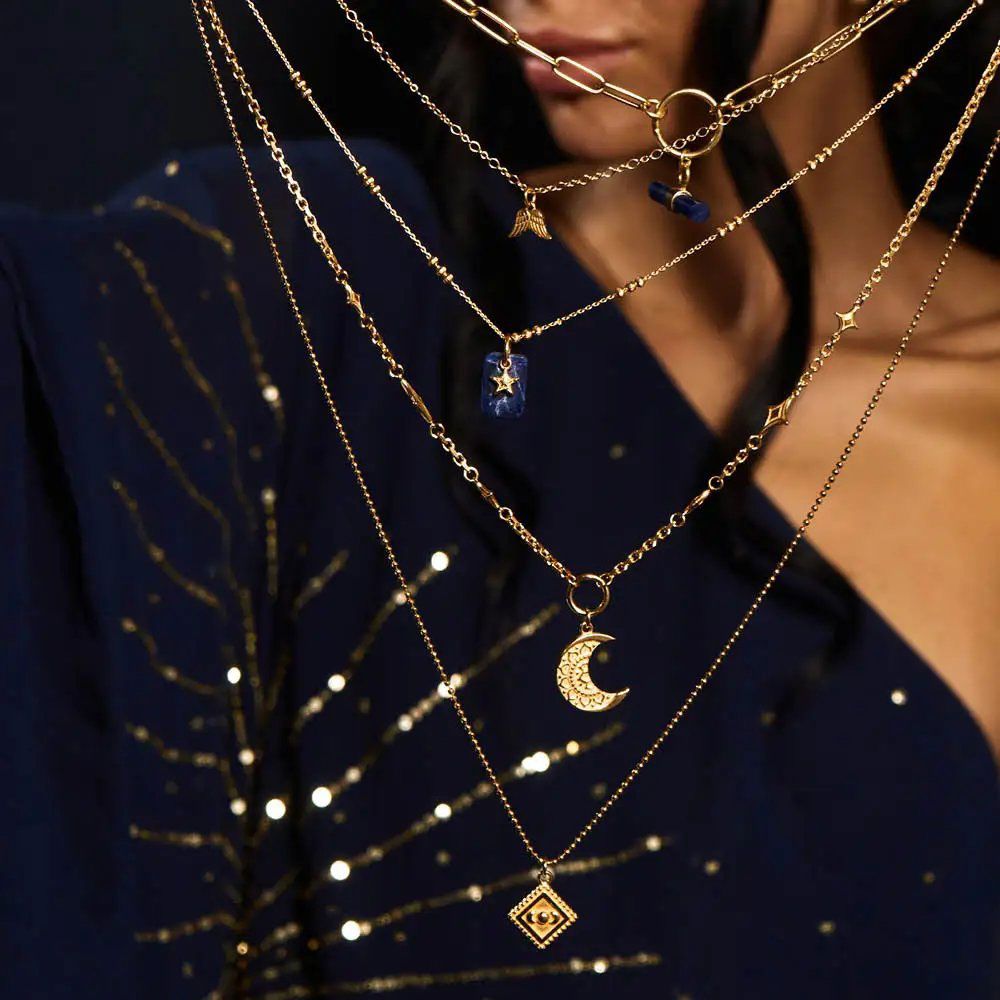 ChloBo GN3387 Gold Plated Moon Mandala Necklace - thbaker.co.uk