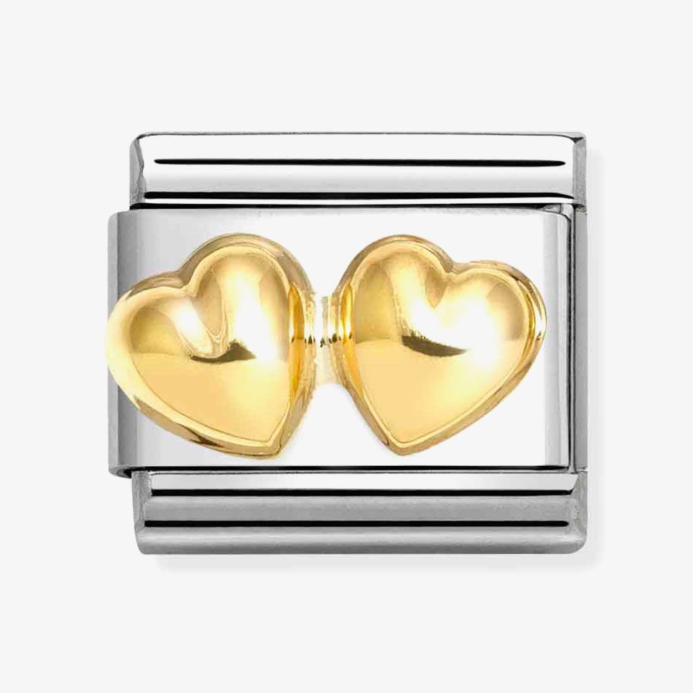 Nomination 030116/23 Raised Double Hearts Charm - thbaker.co.uk