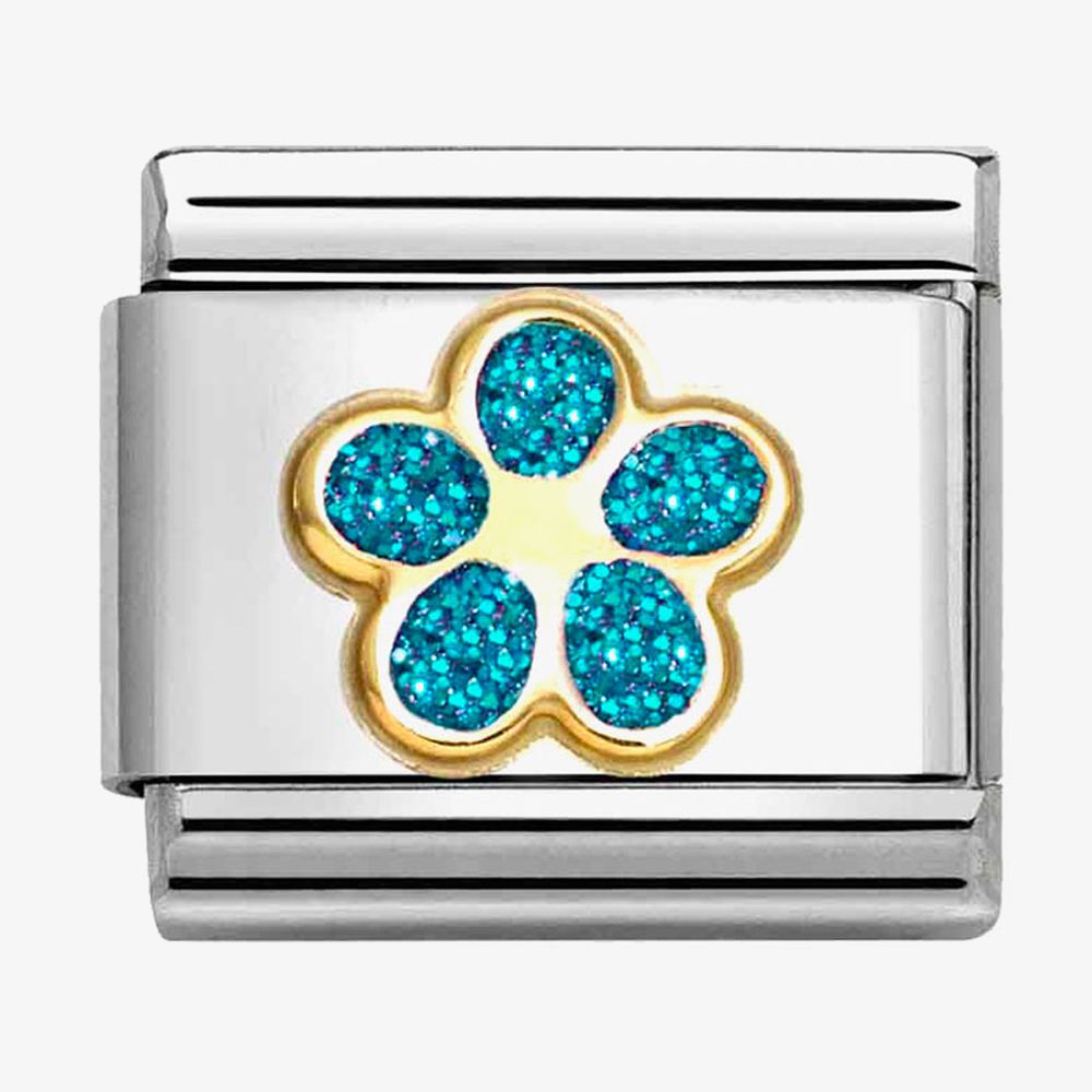 Nomination 030220/16 CLASSIC Turquoise Glitter Flower Charm - thbaker.co.uk