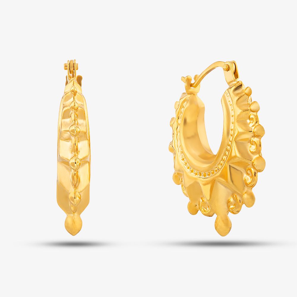 9ct Yellow Gold Fancy Patterned Creole Earrings - thbaker.co.uk