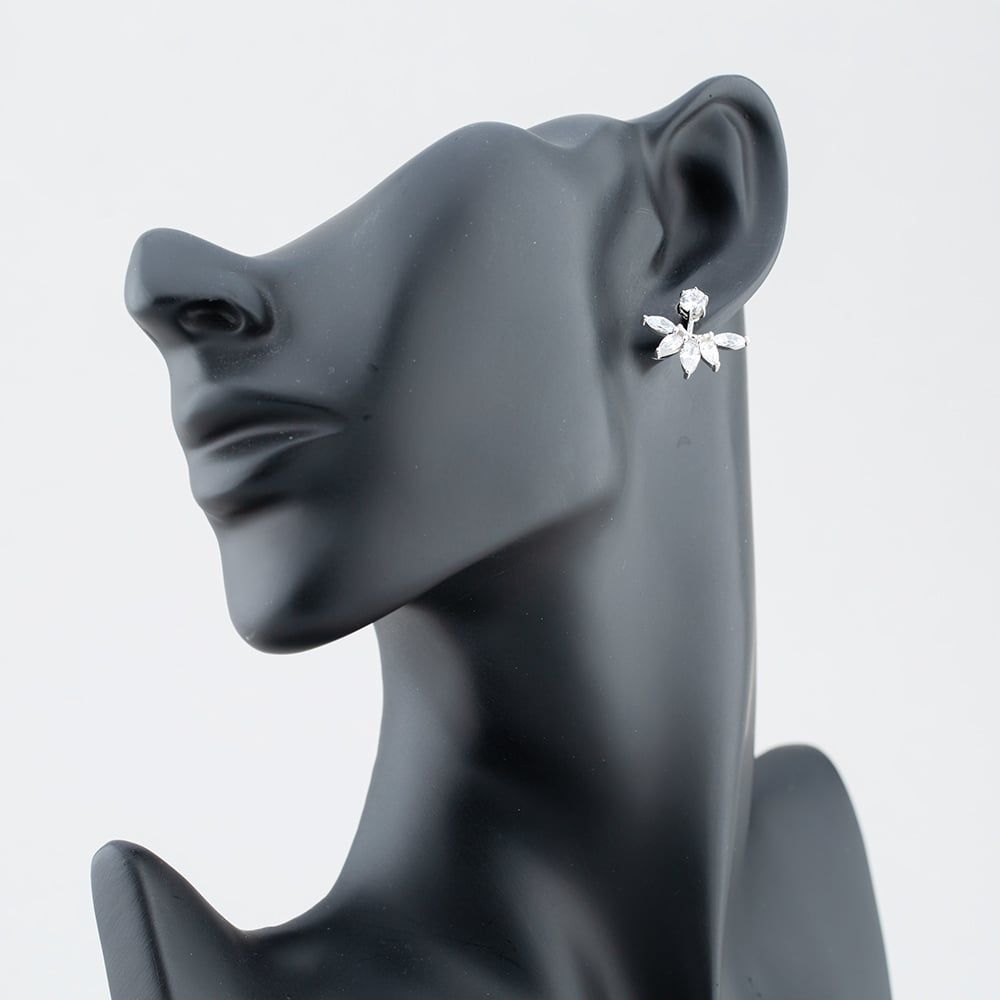 Silver Cubic Zirconia Five Pear Fancy Dropper Stud - thbaker.co.uk