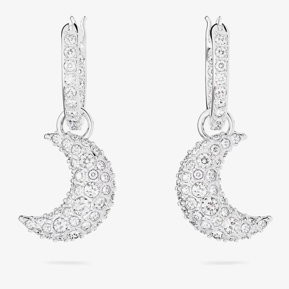 Swarovski 5666157 Luna White Rhodium Plated Dropper Earrings - thbaker ...
