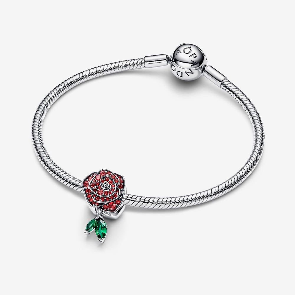 PANDORA 793201C02 Silver Sparkling Rose In Bloom Charm - thbaker.co.uk