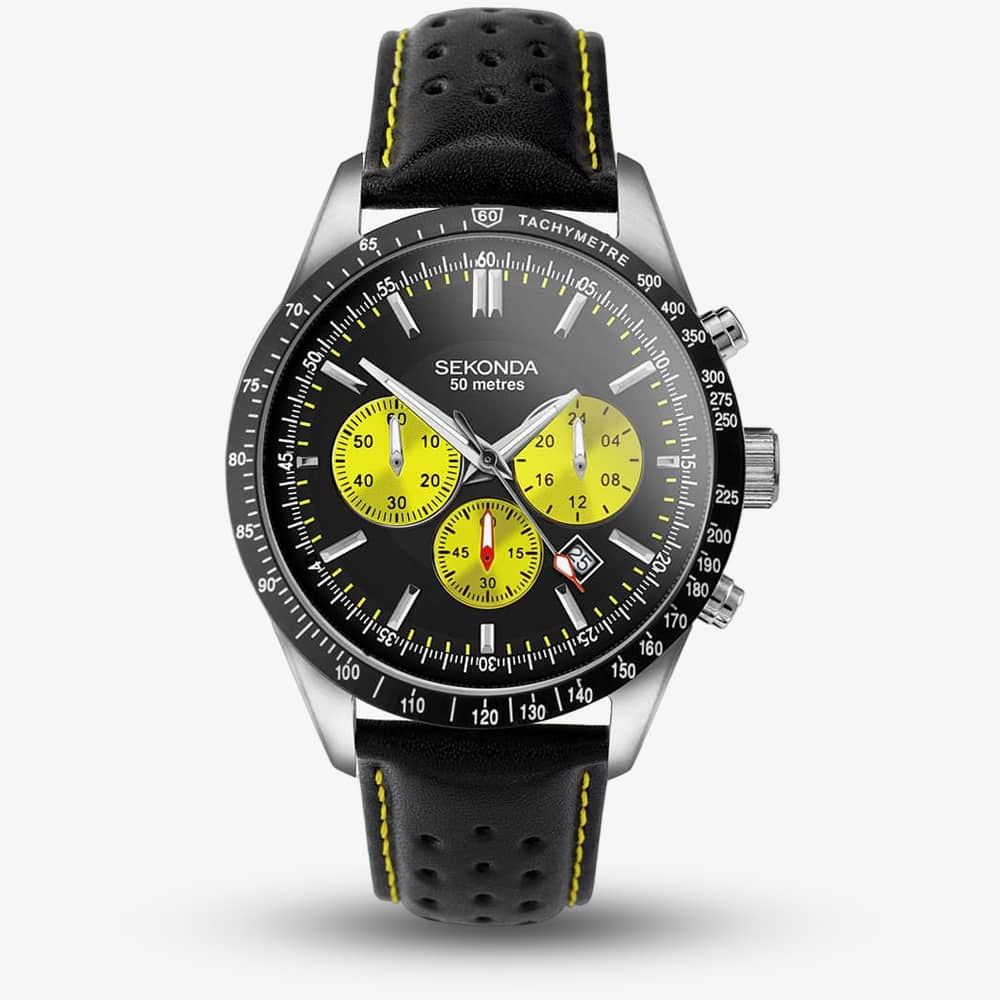 Sekonda 30068 Velocity Black & Yellow Chronograph Watch - thbaker.co.uk