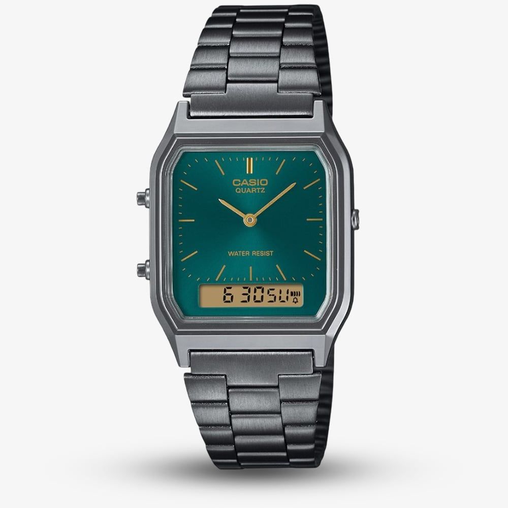 Casio AQ-230EGG-3AEF Unisex Vintage Green Dial Dual Display Watch ...