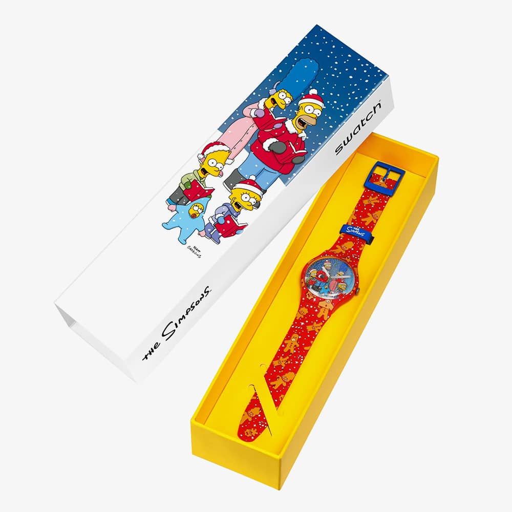 Swatch SUOZ361 Simpsons Winter Wonderland Red Gingerbread Watch ...