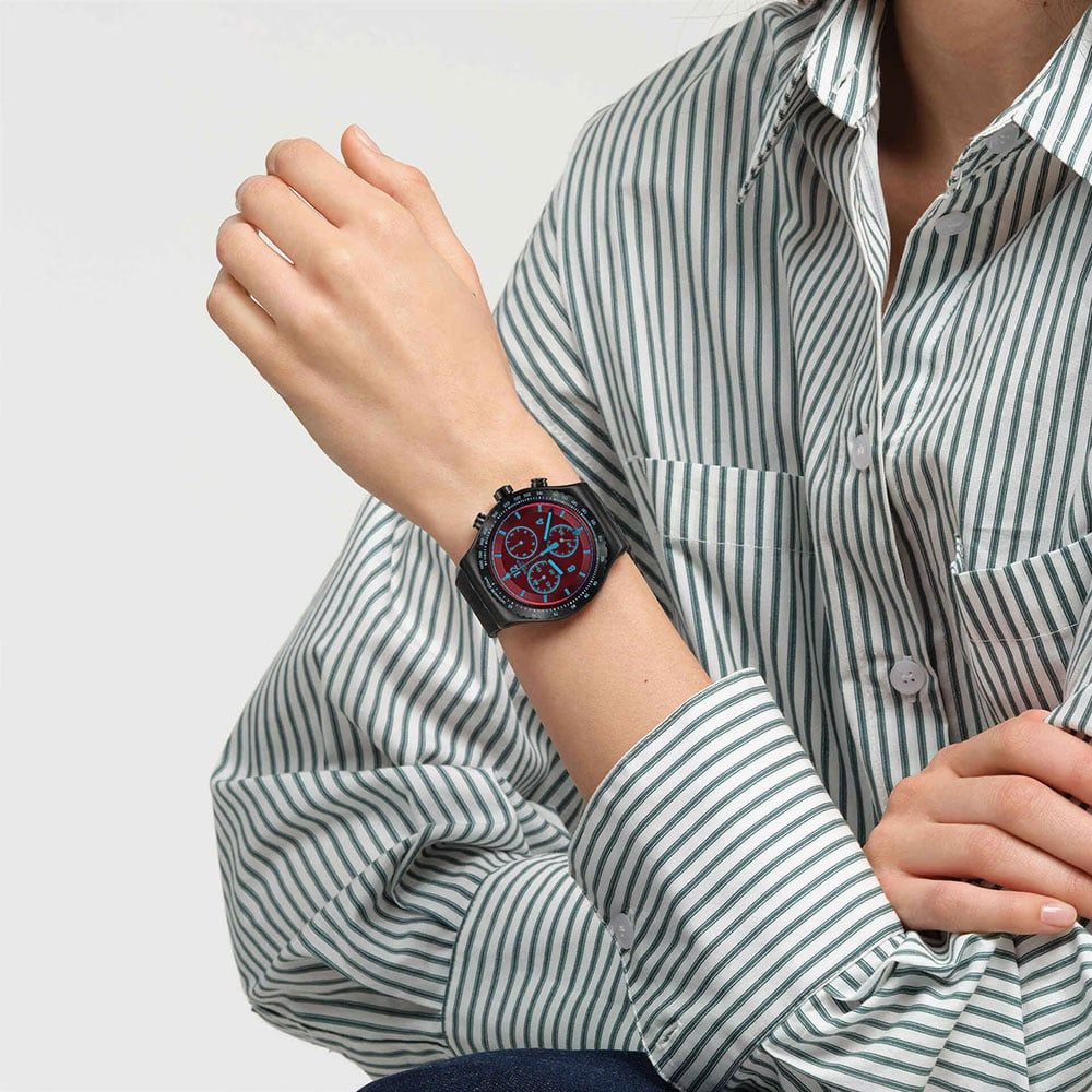 Swatch YVB417 Crimson Mystique Irony Chronograph Watch - thbaker.co.uk