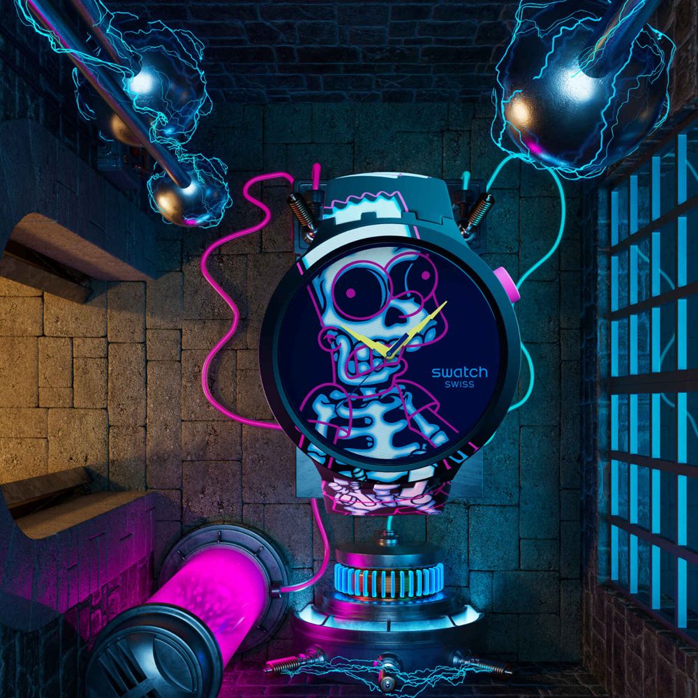 Swatch SB01Z105 The Simpsons Aye Carumboo Bart Skeleton Watch - thbaker ...