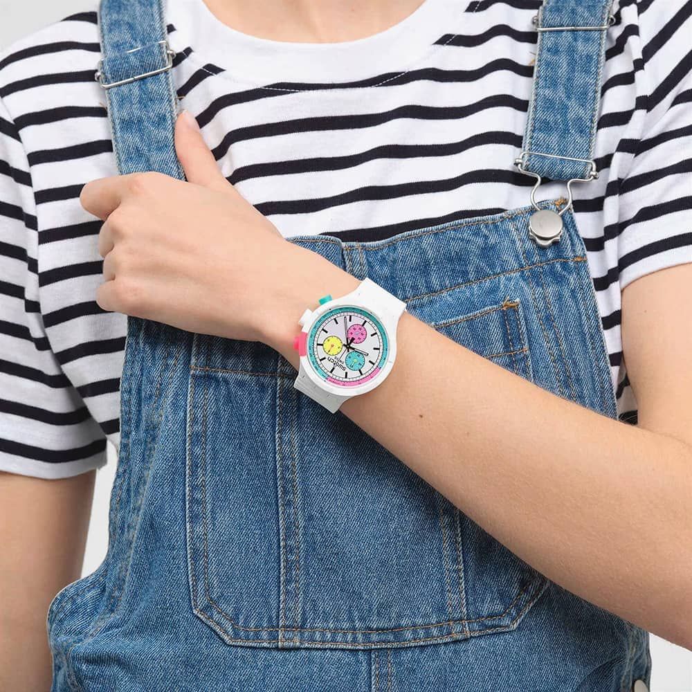 Swatch SB06W100 White Dial Watch - thbaker.co.uk