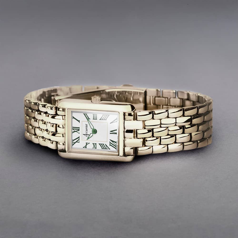 Accurist 71008 Rectangle Gold Dial Ladies Watch - thbaker.co.uk
