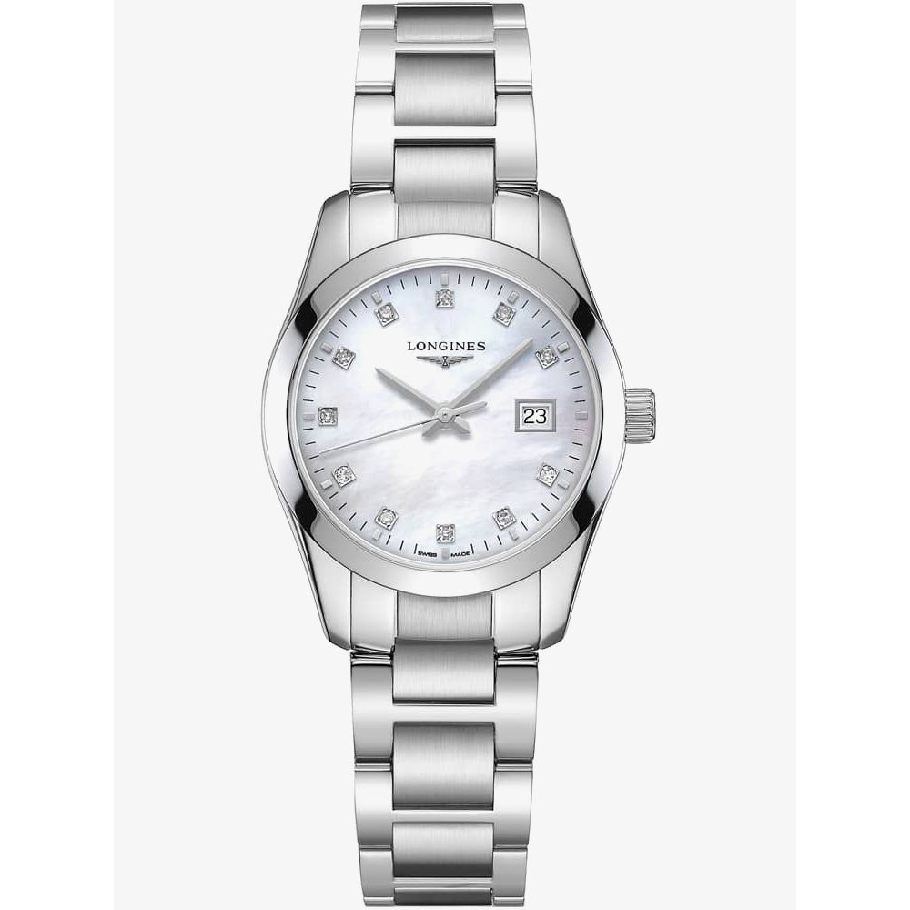 Longines Conquest Diamond Set Mother of Pearl Dial Silver Bracelet ...