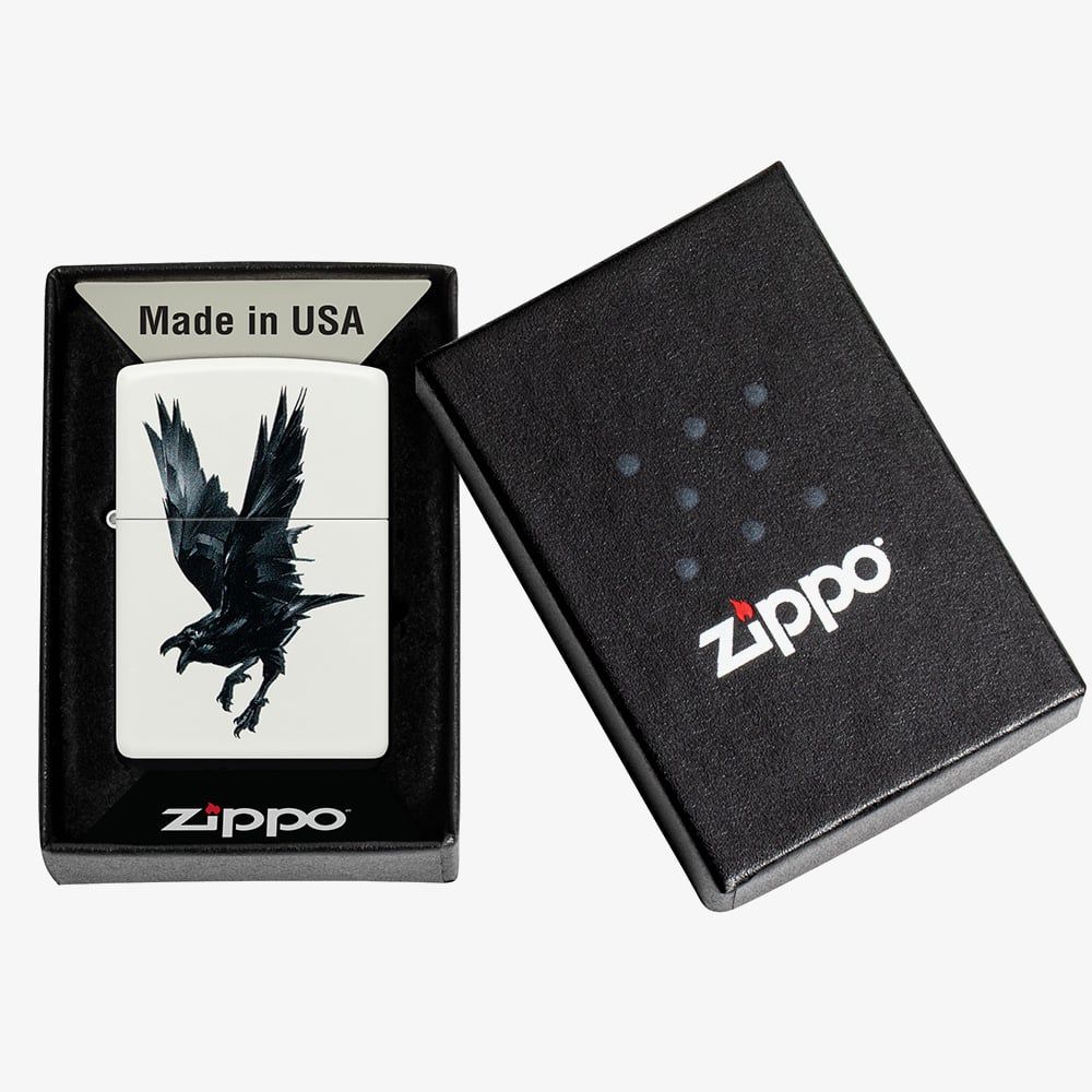Zippo 46077 Matte White Raven Design Lighter - thbaker.co.uk