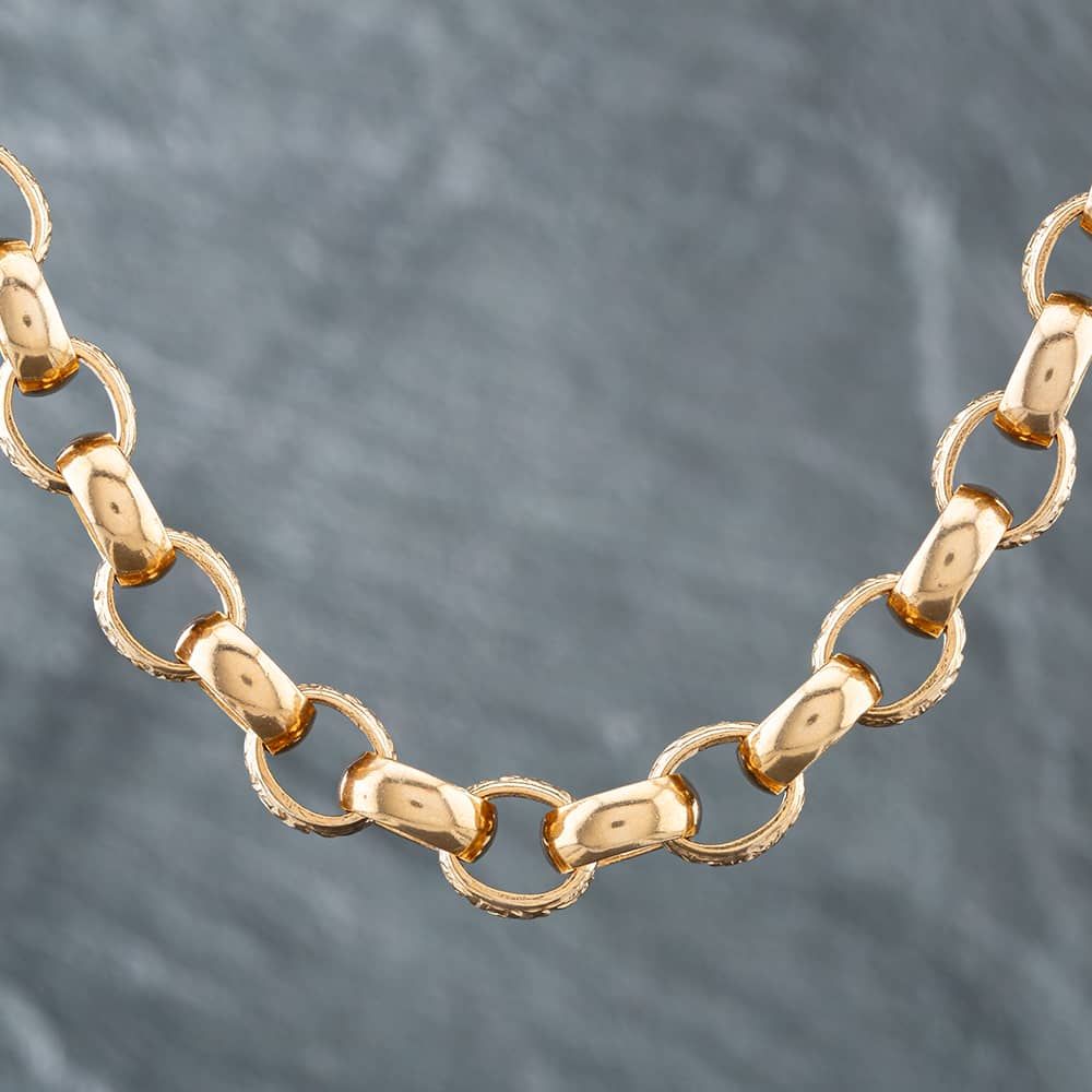 Second Hand 9ct Yellow Gold Engraved & Plain Link Heavy 22 Inch Belcher ...