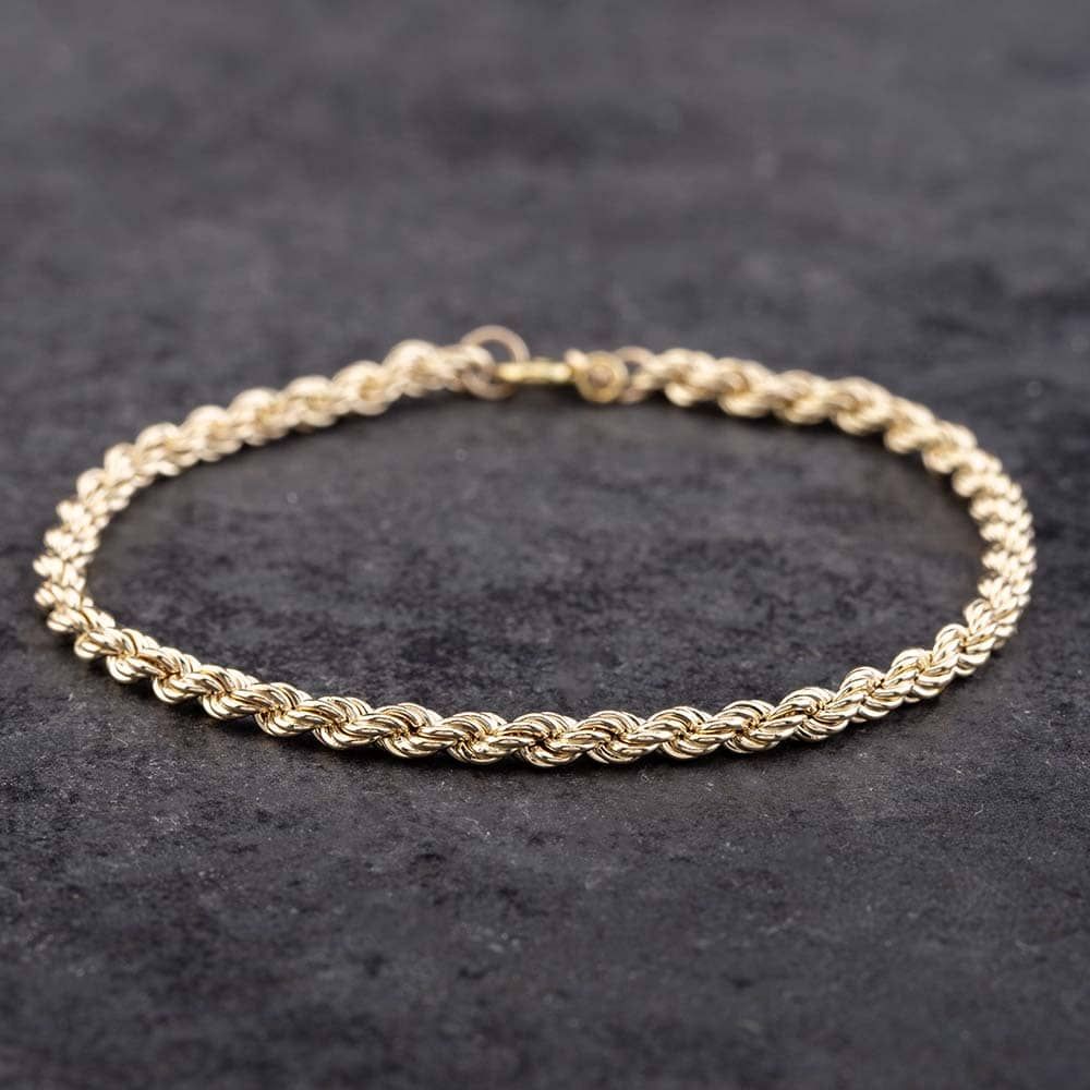 Second Hand 9ct Yellow Gold Rope Chain Bracelet 410500118 - thbaker.co.uk