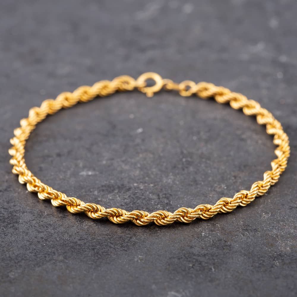 Second Hand 9ct Yellow Gold 7 Inch Rope Chain Bracelet 41051054 ...