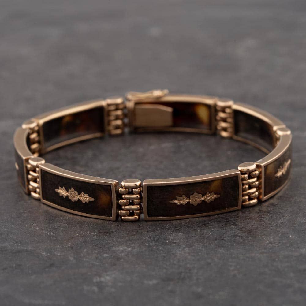 Second Hand Vintage Yellow Gold Tortoise Shell Flexible Bar & Link 7 ...