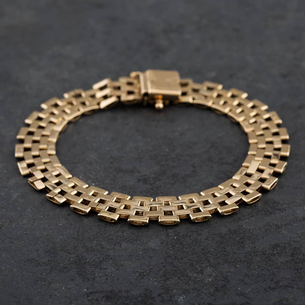 Second Hand 9ct Yellow Gold Brick Chain Bracelet 4107286 - thbaker.co.uk
