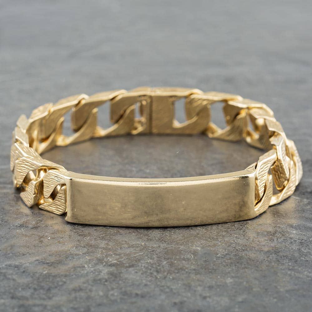 Second Hand 9ct Yellow Gold Bark Patterned Links 8.5 Inch Curb Identity ...