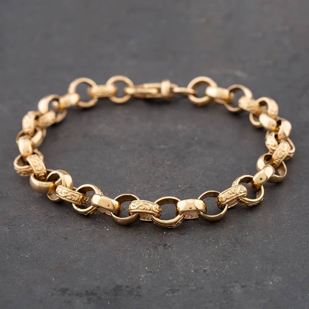 Second Hand 9ct Yellow Gold Patterned 8.5 Inch Belcher Chain Bracelet ...