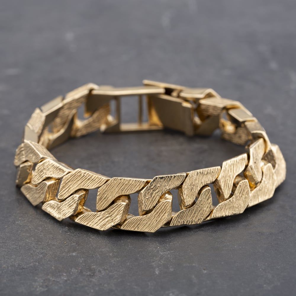 Second Hand 9ct Yellow Gold Heavy Bark Patterned Square 9 Inch Curb ...