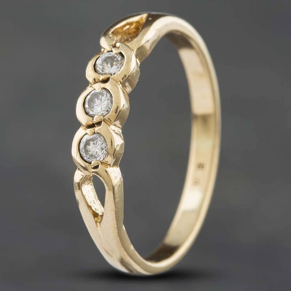 Second Hand 9ct Yellow Gold Cubic Zirconia Three Stone Ring 41101026 ...