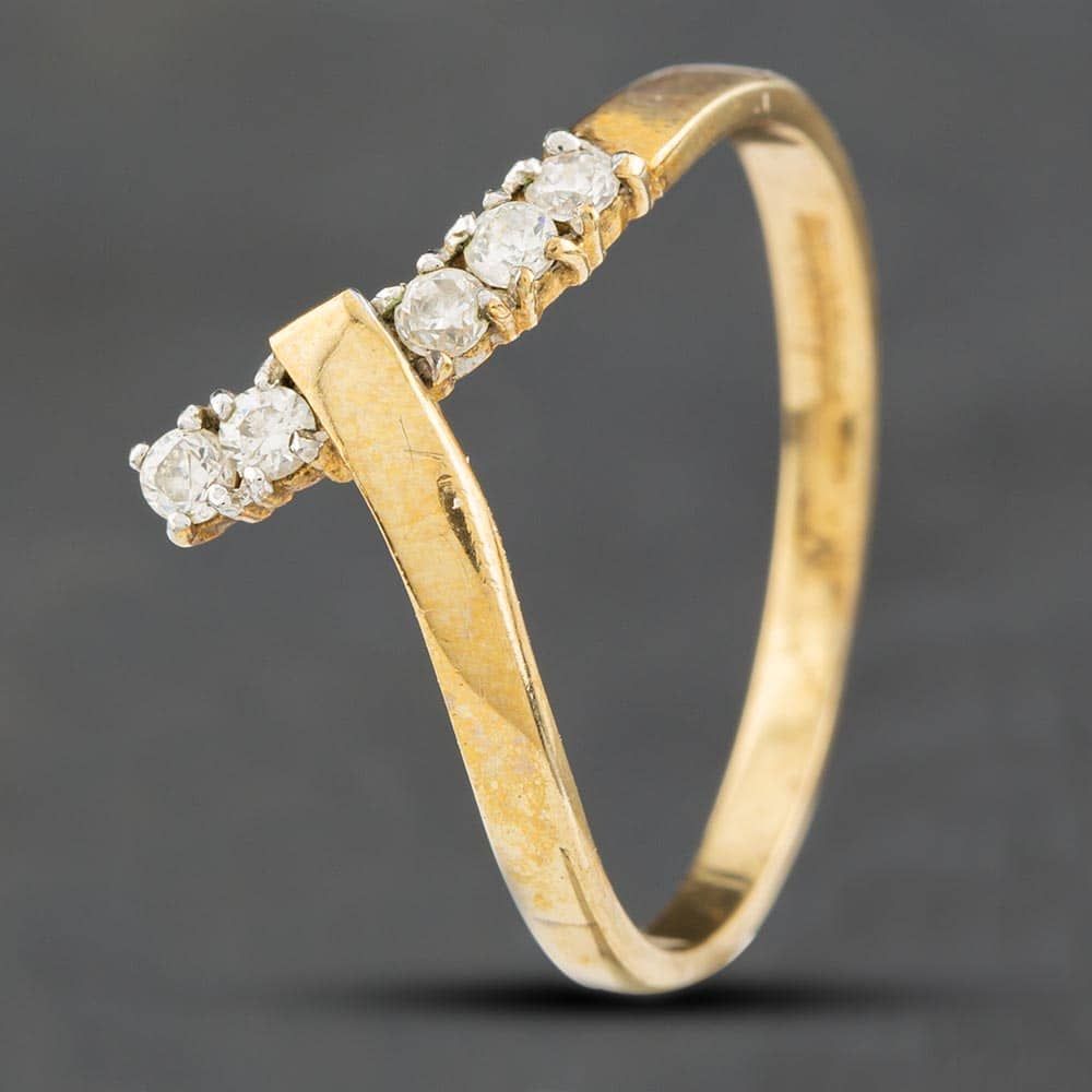 Second Hand 9ct Yellow Gold Cubic Zirconia Wishbone Ring 41101132 ...