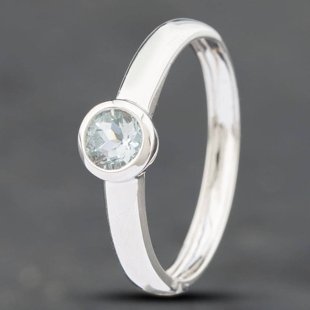 Second Hand 9ct White Gold Aquamarine Rubover Solitaire Ring 41101266 ...