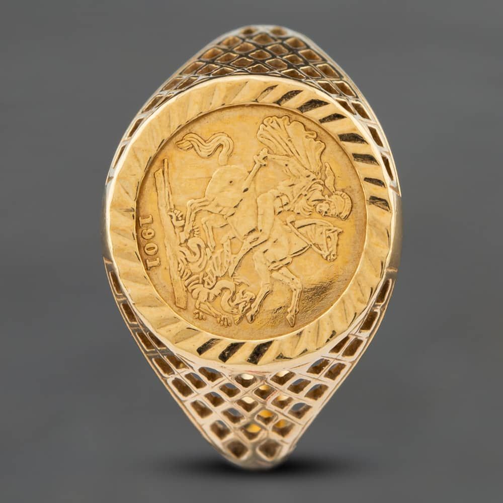 Second Hand 9ct Yellow Gold St George Coin Ring 41101402 - thbaker.co.uk