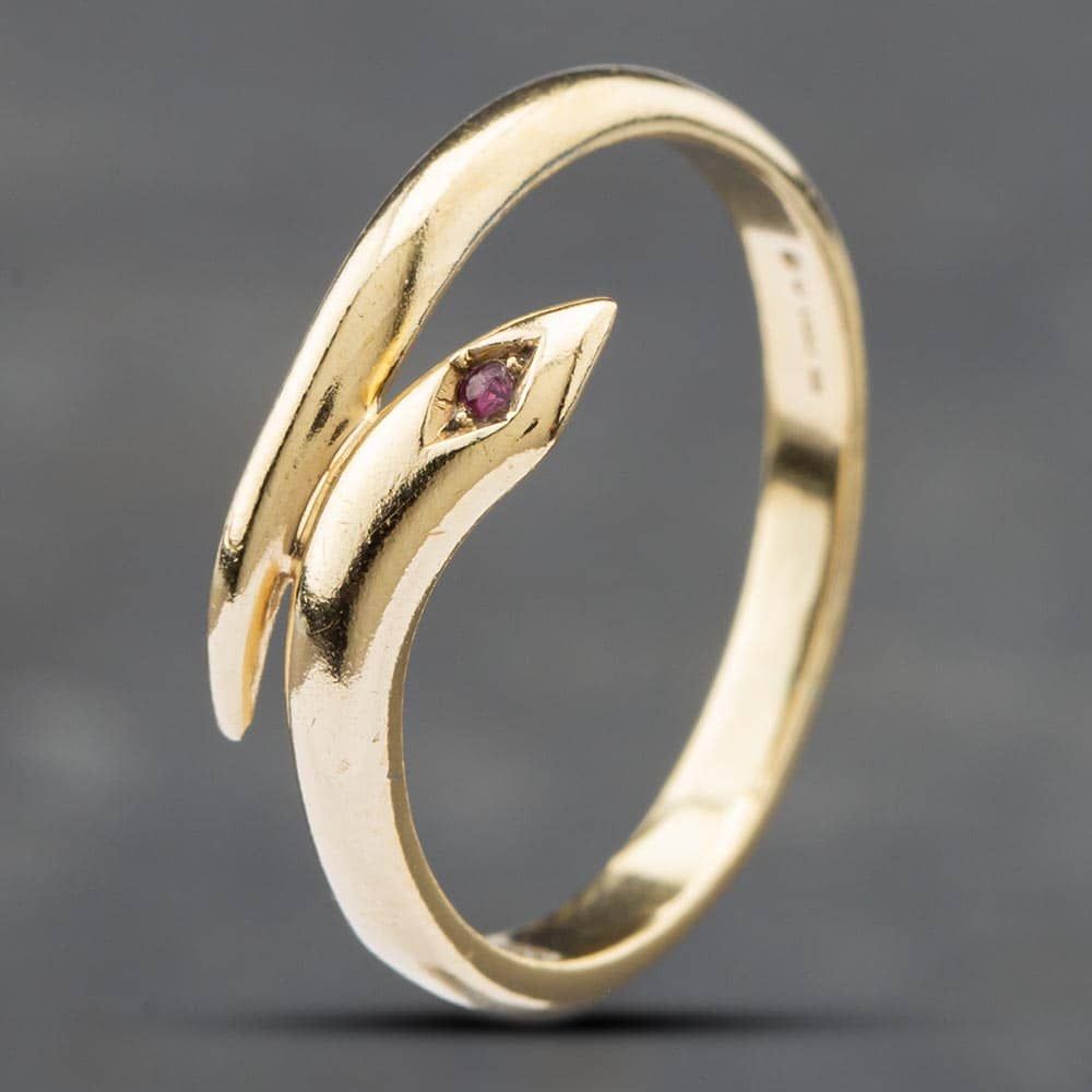 Second Hand 9ct Yellow Gold Ruby Snake Crossover Ring 41101419 - thbaker.co.uk