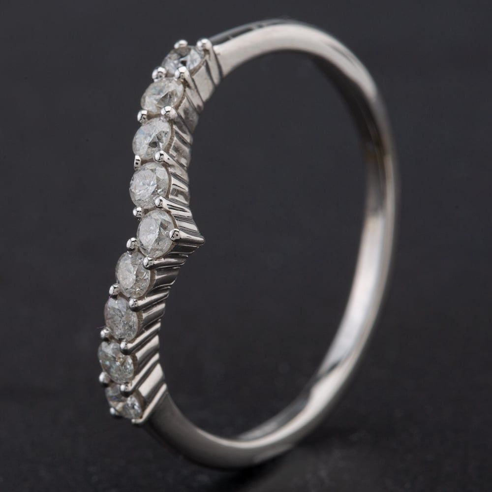 Second Hand 18ct White Gold Nine Stone Diamond Half Wishbone Ring ...