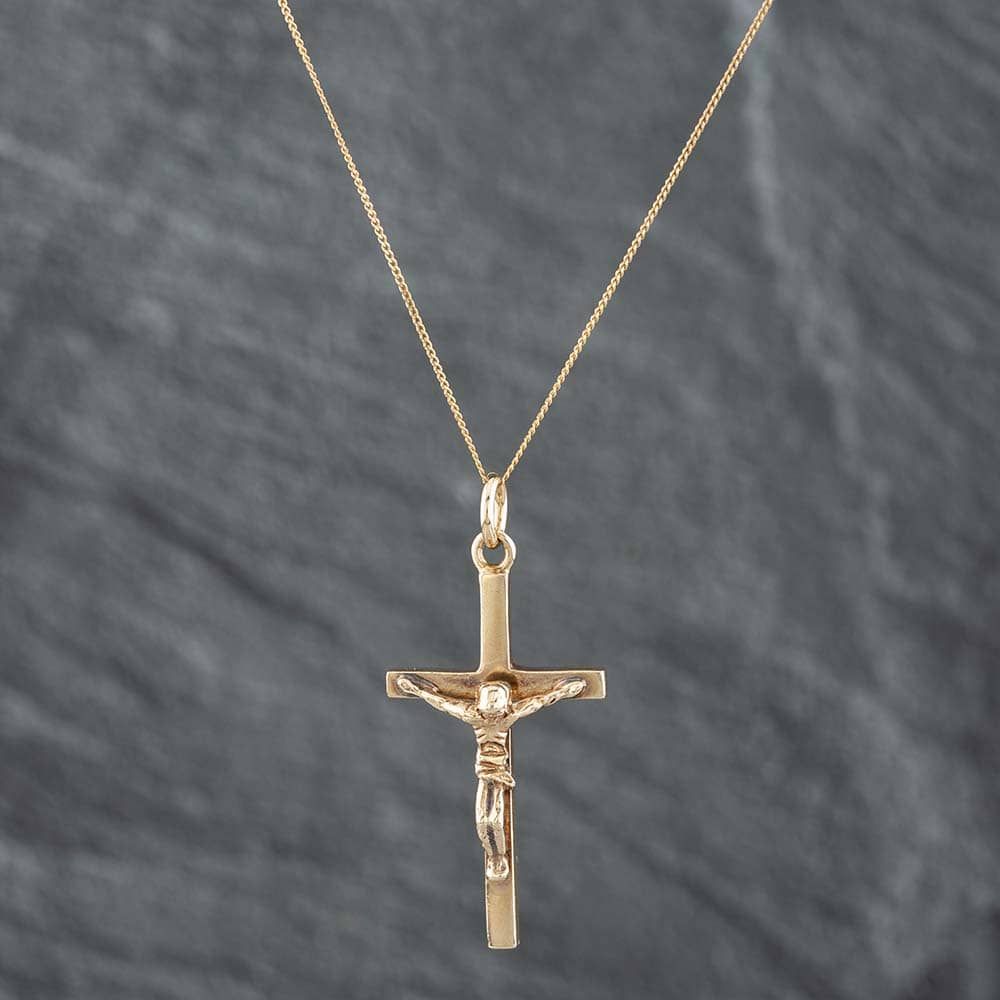 Second Hand Vintage 9ct Yellow Gold Crucifix Cross Pendant & 22 Inch ...