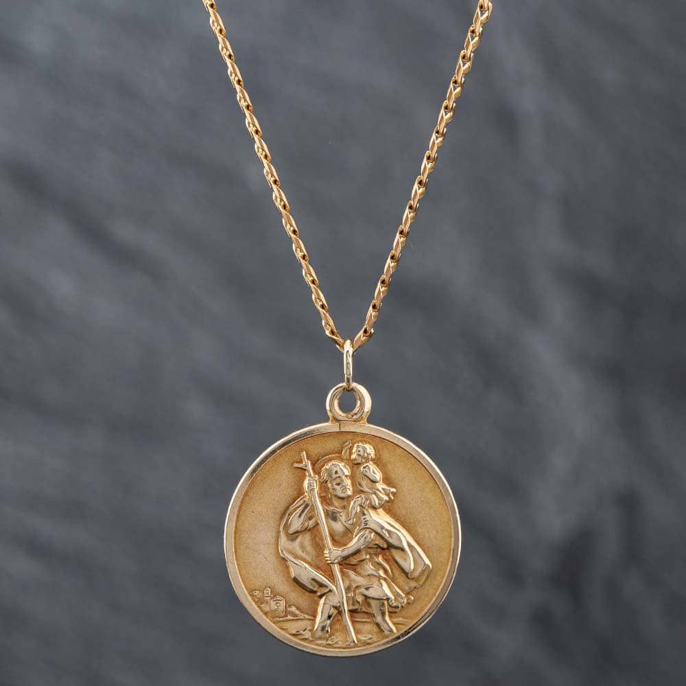 Second Hand 9ct Yellow Gold Large Round St Christopher Pendant & 18 ...