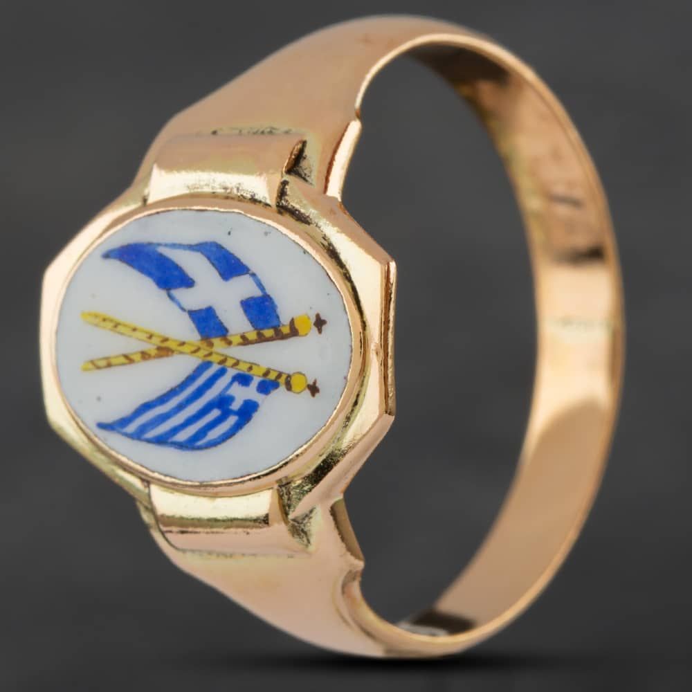 Second Hand 9ct Gold Enamel Greece Flags Signet Ring - thbaker.co.uk