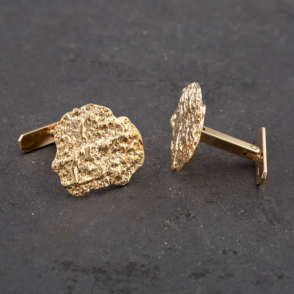 Second Hand Vintage 9ct Yellow Gold Flat Bark Effect Cufflinks 41191007 ...