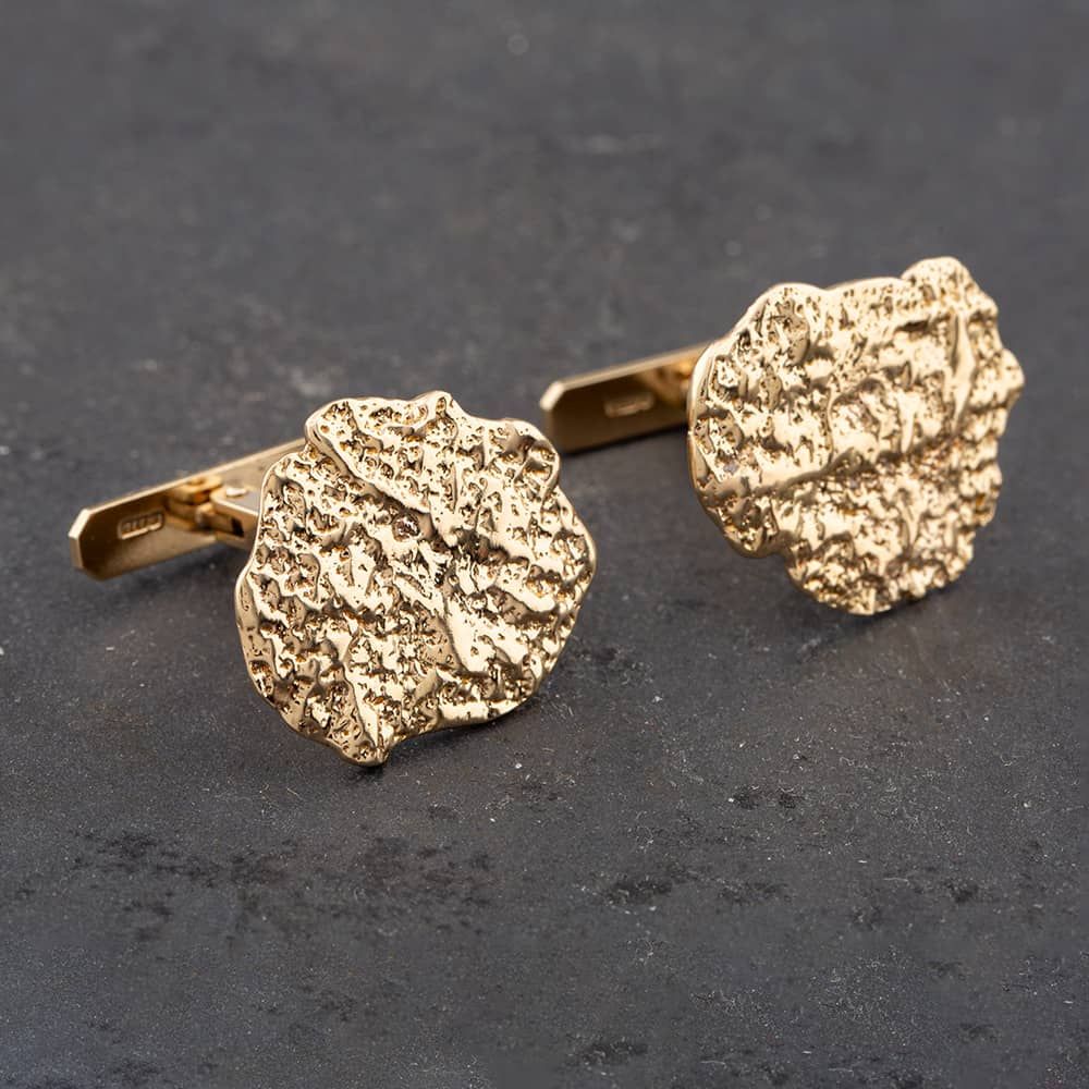 Second Hand Vintage 9ct Yellow Gold Flat Bark Effect Cufflinks 41191007 ...