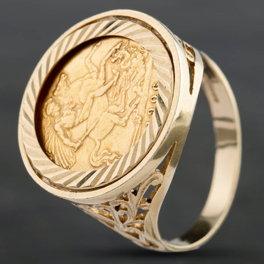 Second Hand 9ct Gold 1906 Half Sovereign Coin Ring - thbaker.co.uk