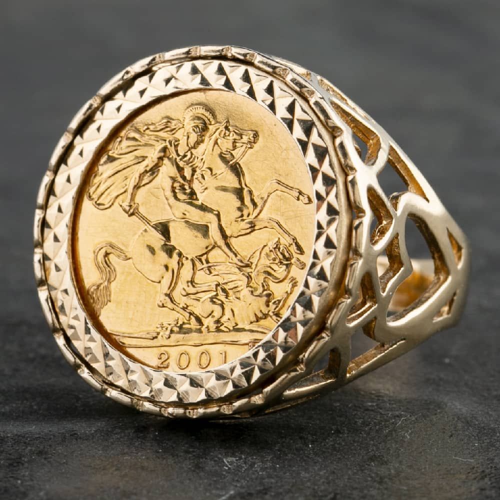 Second Hand 9ct Yellow Gold 2001 Half Sovereign Coin Ring 412000612BND ...