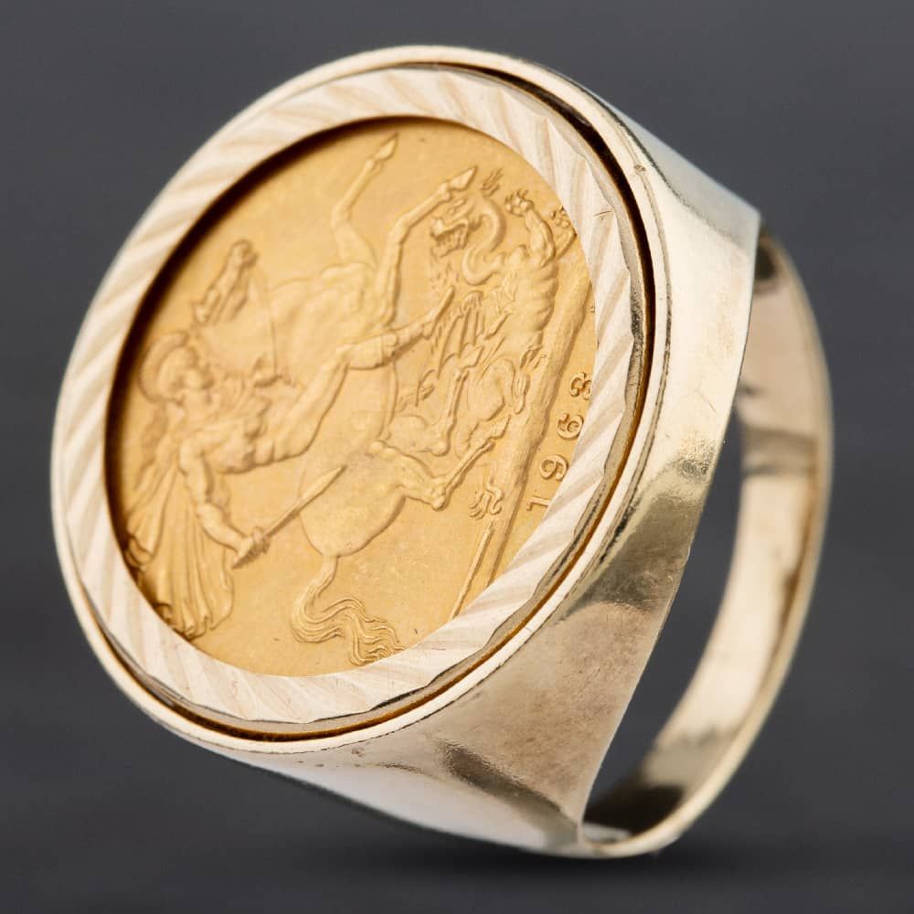 Second Hand 9ct Gold 1963 Full Sovereign Coin Ring - thbaker.co.uk