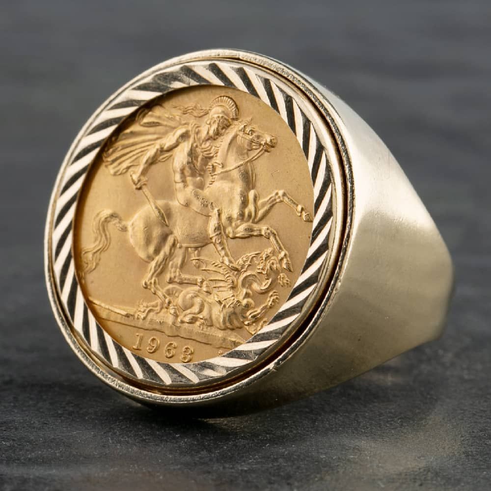 Second Hand 9ct Gold 1963 Full Sovereign Coin Ring - thbaker.co.uk