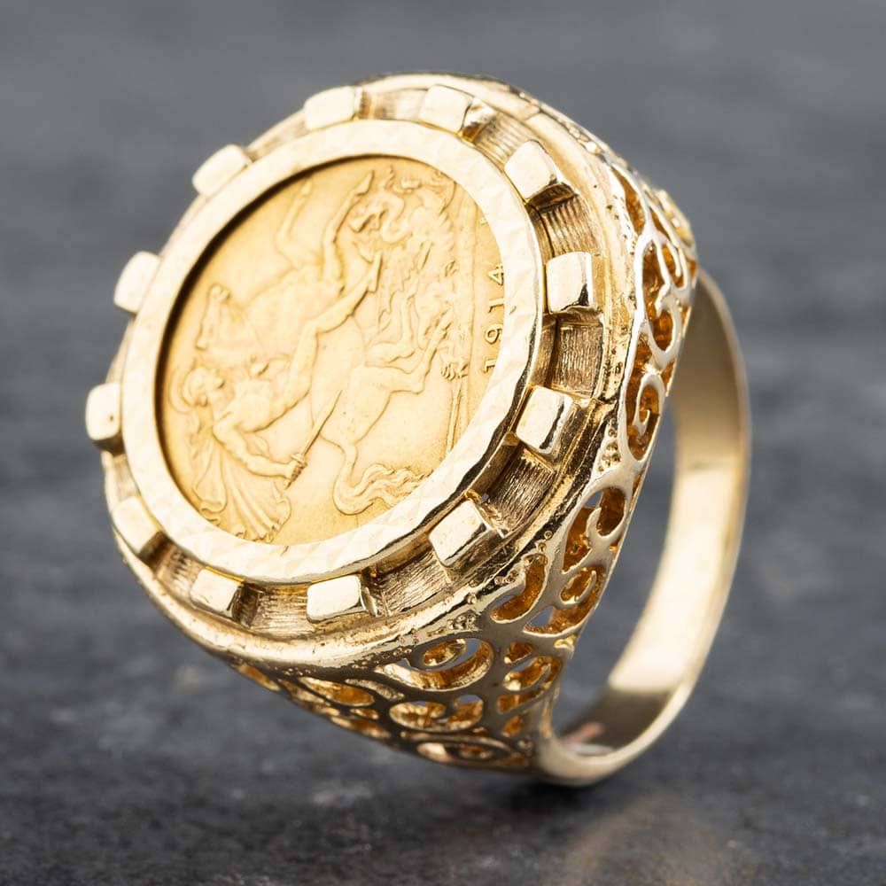 Second Hand 9ct Yellow Gold Half Sovereign 1914 Coin Ring 41201035BND ...