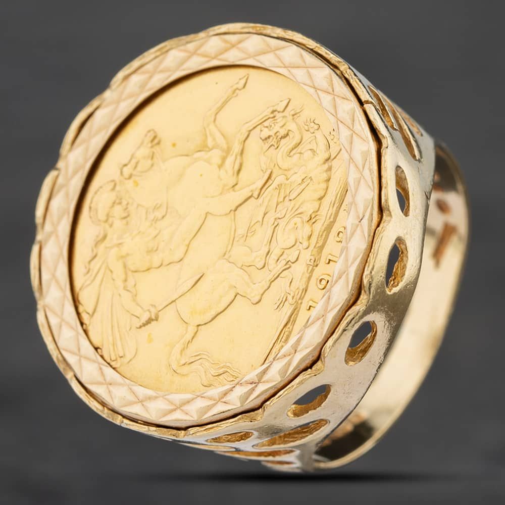 Second Hand 9ct Yellow Gold 1918 Full Sovereign Coin Ring 41201099 ...