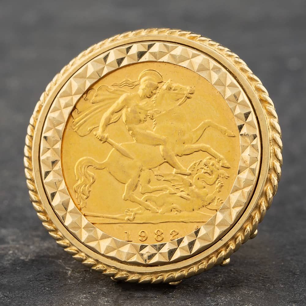 Second Hand 9ct Yellow Gold 1982 Half Sovereign Coin Ring 41201107BND ...