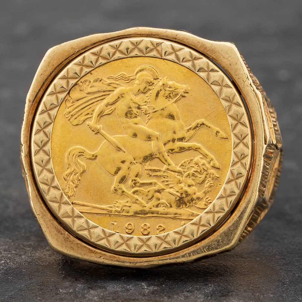 Second Hand 9ct Yellow Gold 1982 Half Sovereign Coin Ring 41201108BND ...