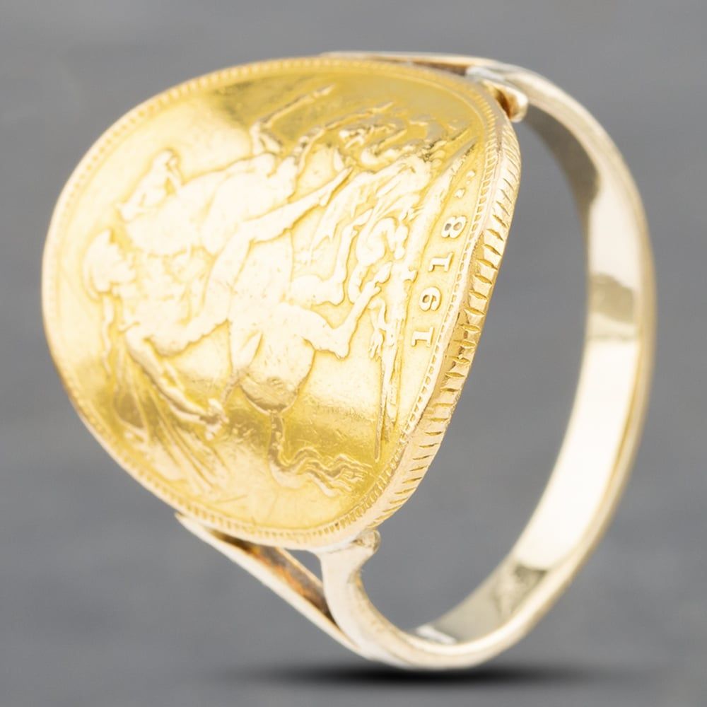 Second Hand Vintage Yellow Gold 1918 Full Sovereign Curved Coin Ring ...