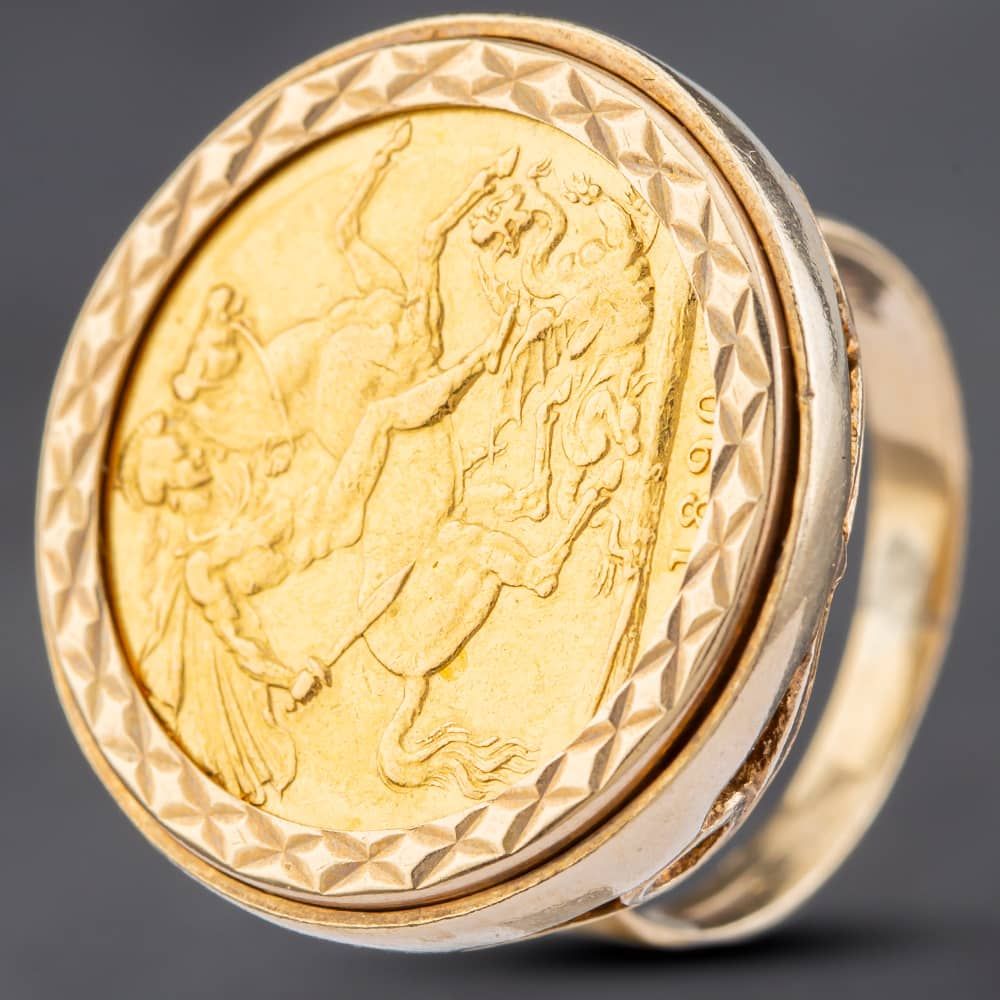 Second Hand 9ct Gold 1890 Full Sovereign Coin Ring - thbaker.co.uk