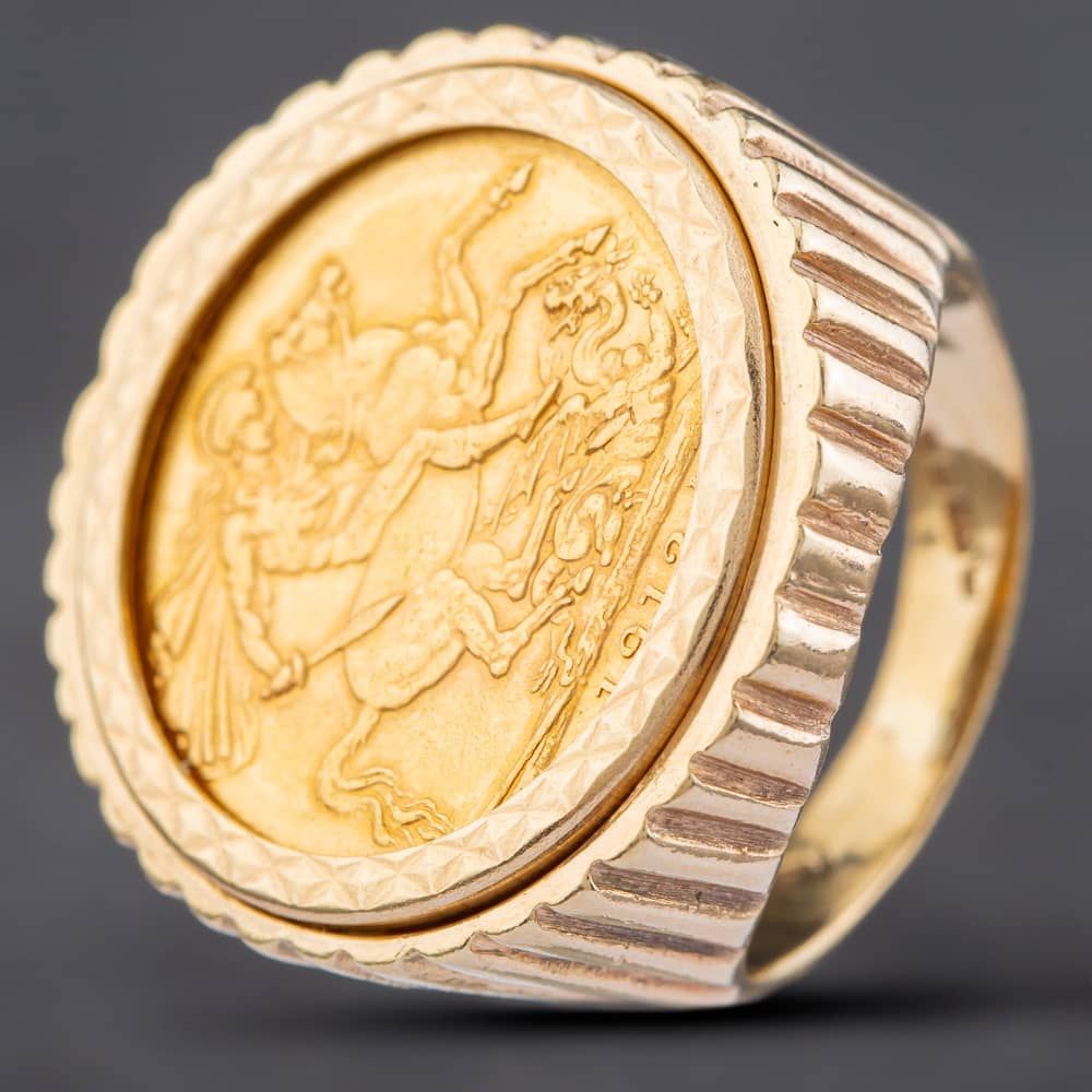 Second Hand 9ct Gold 1912 Full Sovereign Coin Ring - thbaker.co.uk