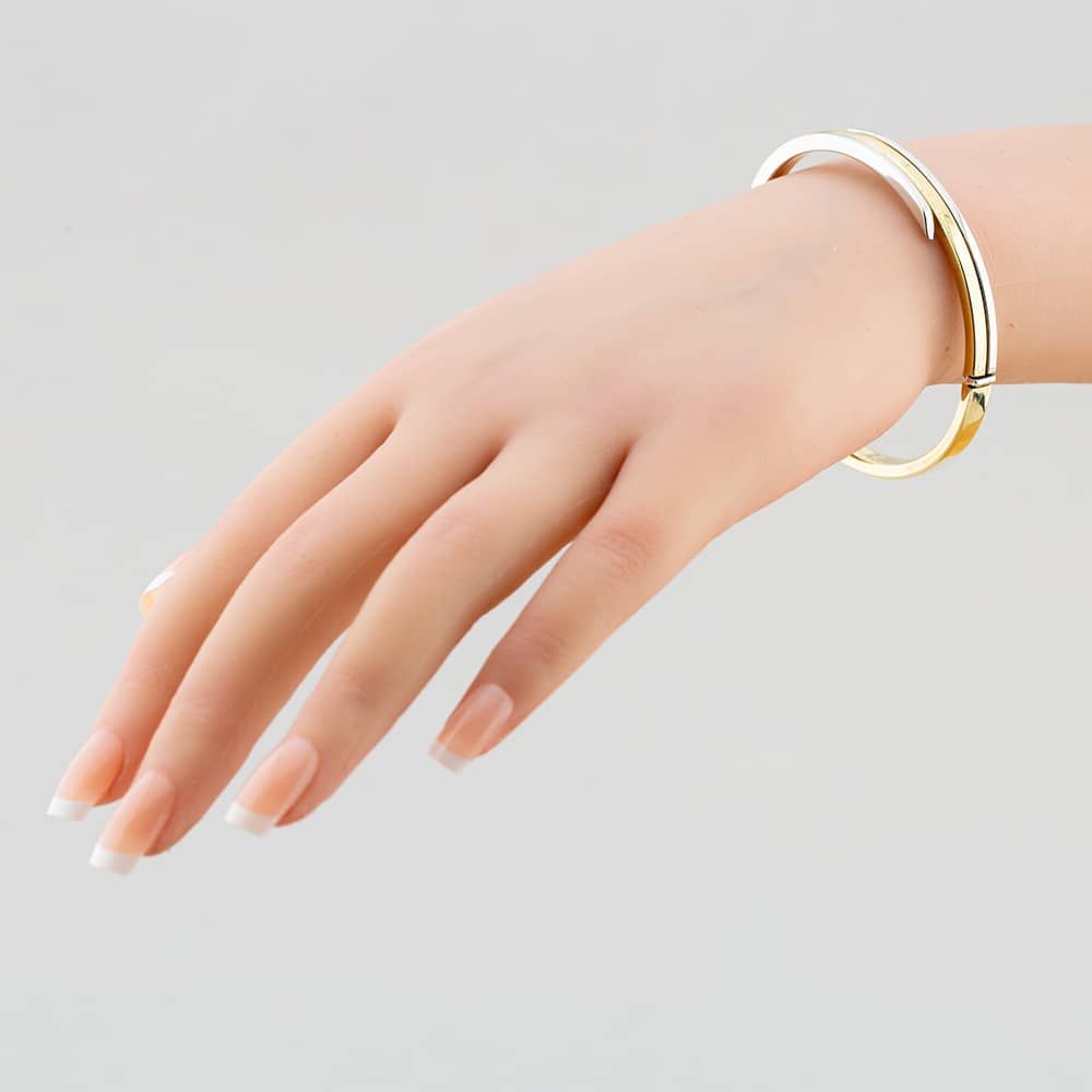 Second Hand 9ct Two Colour Gold Triple Row Medium Hinged Bangle 41211070 - thbaker.co.uk